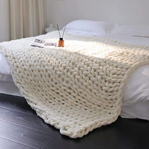 maetoow chenille chunky knit blanket throw （40×50 inch）, handmade warm & cozy blanket couch, bed, home decor, soft breathable fleece banket, christmas thick and giant yarn throws, cream