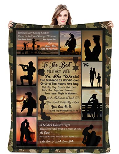 Eercsxul Military Wife Gifts Throw Blanket from Husband, Wife Birthday Gift Ideas Romantic Blanket Valentines Day for Her Deployment Army 50"x60"