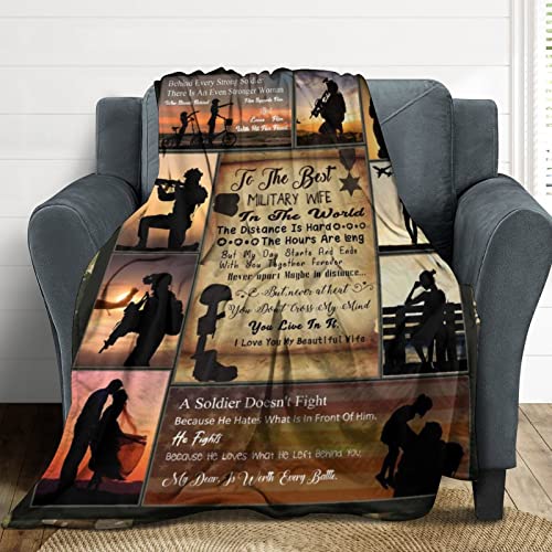 Eercsxul Military Wife Gifts Throw Blanket from Husband, Wife Birthday Gift Ideas Romantic Blanket Valentines Day for Her Deployment Army 50"x60"