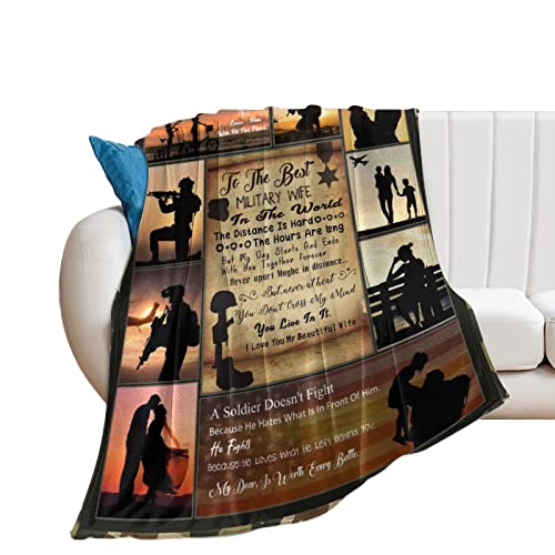 Eercsxul Military Wife Gifts Throw Blanket from Husband, Wife Birthday Gift Ideas Romantic Blanket Valentines Day for Her Deployment Army 50"x60"