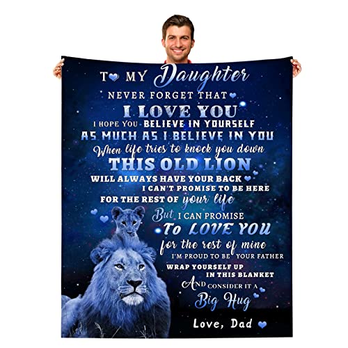 Petowo to My Daughter Blanket from Dad, Lion Blanket to My Daughter, Birthday Thanksgiving Gifts for My Daughter Super Soft Cozy Flannel Throw Blanket for Bed Sofa 50 x60 in