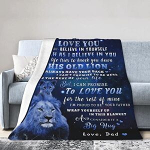 Petowo to My Daughter Blanket from Dad, Lion Blanket to My Daughter, Birthday Thanksgiving Gifts for My Daughter Super Soft Cozy Flannel Throw Blanket for Bed Sofa 50 x60 in