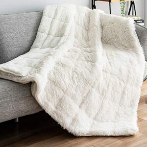 immtree sherpa weighted blanket 20lbs for adult, fluffy long faux fur cozy shaggy plush dual sided luxury fuzzy heavy hug blanket, soft bedding blanket for bed sofa couch 60 x 80 inches, cream white