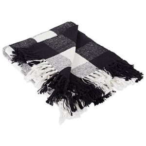 dii buffalo check collection rustic farmhouse throw blanket with tassles, 50x60, black/white