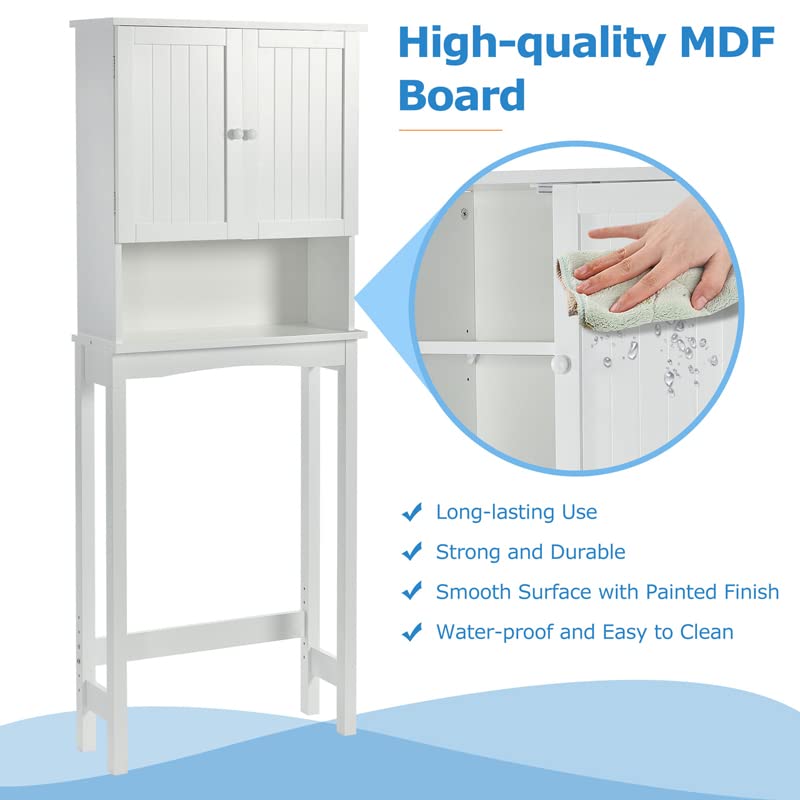 Yone jx je Over The Toilet Storage Cabinet with 2 Doors and Shelf, 3-Tier Space Saving Organizer Rack, Stable Freestanding Above Toilet Stand, Bathroom Cabinet for Bathroom, Restroom, Laundry, White