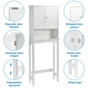 Yone jx je Over The Toilet Storage Cabinet with 2 Doors and Shelf, 3-Tier Space Saving Organizer Rack, Stable Freestanding Above Toilet Stand, Bathroom Cabinet for Bathroom, Restroom, Laundry, White