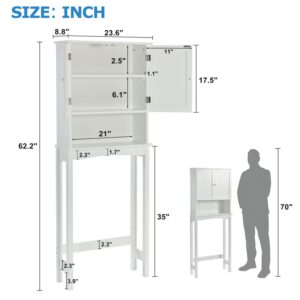 Yone jx je Over The Toilet Storage Cabinet with 2 Doors and Shelf, 3-Tier Space Saving Organizer Rack, Stable Freestanding Above Toilet Stand, Bathroom Cabinet for Bathroom, Restroom, Laundry, White