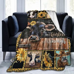 sunflower cow print blanket super soft plush throw blanket warm sofa couch travel bedding blankets comfy bedspread home decor blanket 60"x50"