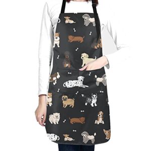 perinsto puppy dog pets cute animals waterproof apron with 2 pockets kitchen chef aprons bibs for grooming cooking baking painting gardening