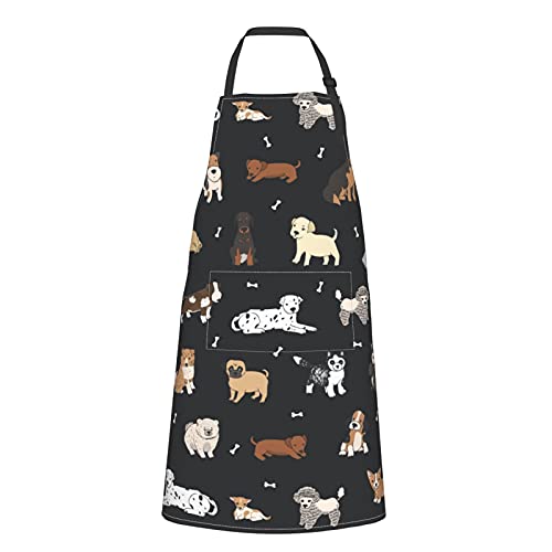 Perinsto Puppy Dog Pets Cute Animals Waterproof Apron with 2 Pockets Kitchen Chef Aprons Bibs for Grooming Cooking Baking Painting Gardening