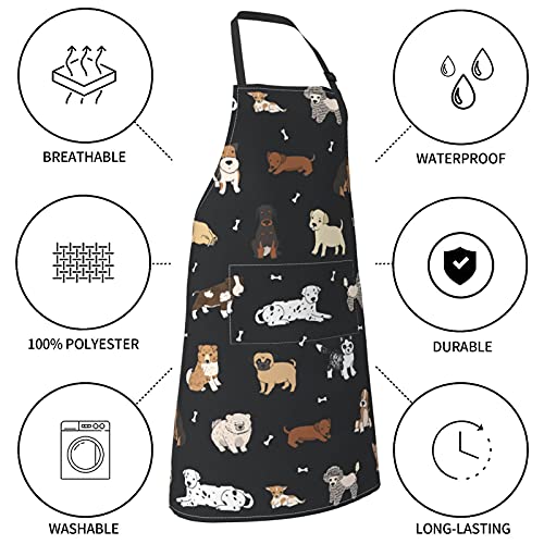 Perinsto Puppy Dog Pets Cute Animals Waterproof Apron with 2 Pockets Kitchen Chef Aprons Bibs for Grooming Cooking Baking Painting Gardening