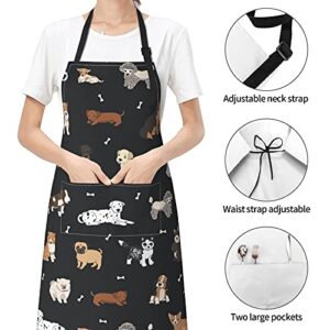 Perinsto Puppy Dog Pets Cute Animals Waterproof Apron with 2 Pockets Kitchen Chef Aprons Bibs for Grooming Cooking Baking Painting Gardening