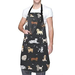 Perinsto Puppy Dog Pets Cute Animals Waterproof Apron with 2 Pockets Kitchen Chef Aprons Bibs for Grooming Cooking Baking Painting Gardening