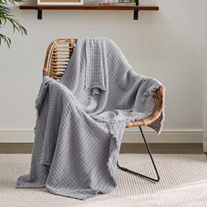 Bedsure Fleece Blankets Grey King & Bedsure 100% Cotton Muslin Blankets Grey Throw