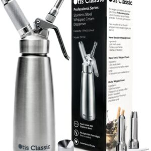 Whipped Cream Dispenser Stainless Steel - Professional Whipped Cream Maker - Gourmet Cream Whipper - Large 500ml / 1 Pint Capacity Canister - Includes 3 Culinary Decorating Nozzles