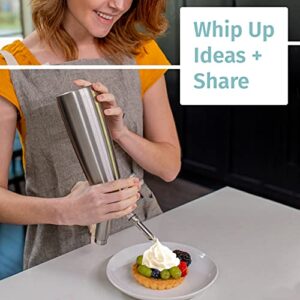 Whipped Cream Dispenser Stainless Steel - Professional Whipped Cream Maker - Gourmet Cream Whipper - Large 500ml / 1 Pint Capacity Canister - Includes 3 Culinary Decorating Nozzles