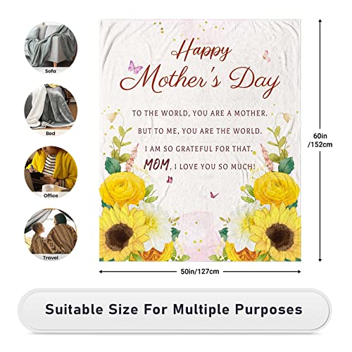 AIYUBOFUN Mothers Day Mom Gifts - Gift for Mom for Mother's Day - Mom Gifts from Daughter or Son for Mother Day - Mother s Day Gifts for Mom - Sunflower Throw Blanket 60 x 50 inch