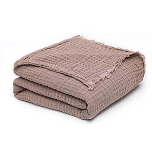 Mary Hatch Coffee Cotton Throw Blanket Lightweight Soft Muslin Blanket for Adults Baby 4 Layers Breathable Gauze Blanket for Couch Bed All Season Use,Dark Khaki 50" Wx60 L