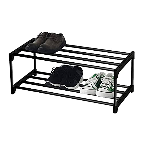 XIANGLV Shoe Rack, 2-Layer Shoe Rack Small, Can Hold 6 Pairs Of Shoes, Shoe Shelf Storage Organizer,Anti-Rust Coating, Suitable For Dormitory, Rental House, Balcony, stacking up (2 Tier), Black