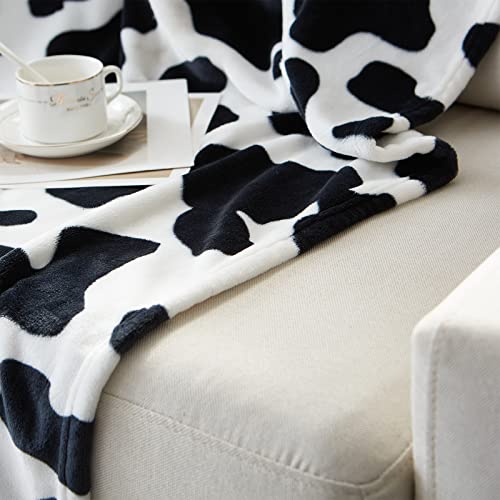 Fleece Cow Print Blanket Black and White Bed Cow Throws Soft Couch Sofa Cozy Warm Small Blankets Plush Gift for Daughter Mom, Bedroom Decor 40x50 inch