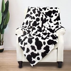 fleece cow print blanket black and white bed cow throws soft couch sofa cozy warm small blankets plush gift for daughter mom, bedroom decor 40x50 inch