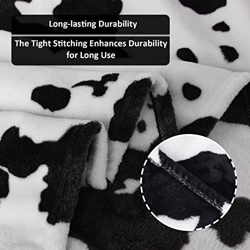 Fleece Cow Print Blanket Black and White Bed Cow Throws Soft Couch Sofa Cozy Warm Small Blankets Plush Gift for Daughter Mom, Bedroom Decor 40x50 inch