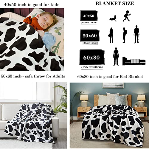 Fleece Cow Print Blanket Black and White Bed Cow Throws Soft Couch Sofa Cozy Warm Small Blankets Plush Gift for Daughter Mom, Bedroom Decor 40x50 inch