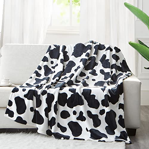 Fleece Cow Print Blanket Black and White Bed Cow Throws Soft Couch Sofa Cozy Warm Small Blankets Plush Gift for Daughter Mom, Bedroom Decor 40x50 inch