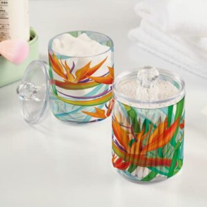 Kigai 2 Pack Qtip Dispenser Apothecary Jars Bathroom 14oz - Birds Of Paradise Flower Qtip Holder Storage Canister Clear Plastic Acrylic Jar for Cotton Ball,Cotton Swab,Q-tips,Cotton Rounds