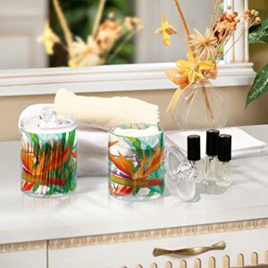 Kigai 2 Pack Qtip Dispenser Apothecary Jars Bathroom 14oz - Birds Of Paradise Flower Qtip Holder Storage Canister Clear Plastic Acrylic Jar for Cotton Ball,Cotton Swab,Q-tips,Cotton Rounds