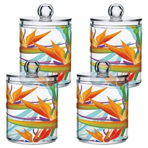 Kigai 2 Pack Qtip Dispenser Apothecary Jars Bathroom 14oz - Birds Of Paradise Flower Qtip Holder Storage Canister Clear Plastic Acrylic Jar for Cotton Ball,Cotton Swab,Q-tips,Cotton Rounds