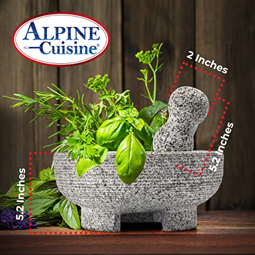 Alpine Cuisine Mortar and Pestle Molcajete Set - 8 Inch Granite - Unpolished Granite, Spice Grinder Bowl for Salsa, Herb Crusher, Grind and Crush Spices