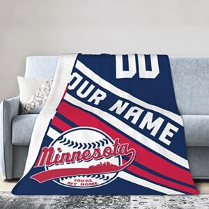 Wream Custom Blanket for Bed Fans Gift Baseball City Name and Number Winter Summer Fleece Throw Blankets Personalized, 40'x50', 50'x60', 60'x80', Optional【40x50】【50x60】【 60x80】inch