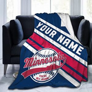 Wream Custom Blanket for Bed Fans Gift Baseball City Name and Number Winter Summer Fleece Throw Blankets Personalized, 40'x50', 50'x60', 60'x80', Optional【40x50】【50x60】【 60x80】inch