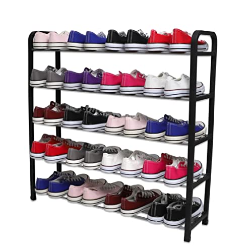 1ABOVE 5 Tier Shoe Rack Organiser, Heavy duty storage unit, Quick Assembly No Tools Required, Holds upto 15-20 pairs (BLACK)