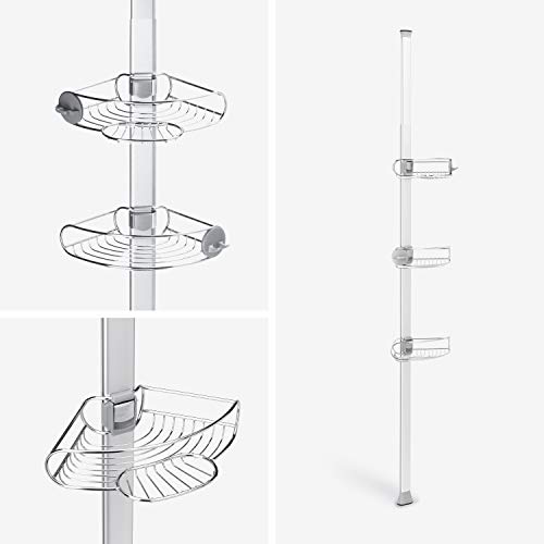 simplehuman 9' Tension Pole Shower Caddy, Stainless Steel and Anodized Aluminum & 8' Tension Pole Shower Caddy, Stainless Steel and Anodized Aluminum