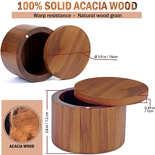 Acacia Salt Cellar, Wood Salt Box 4x2.75 Inches & Spice Box With Swivel Cover, Salt Keeper, Wood Jar For Kitchen, Perfect For Keeping Table Salt, Gourmet Salts, Herbs or Favorite Seasonings