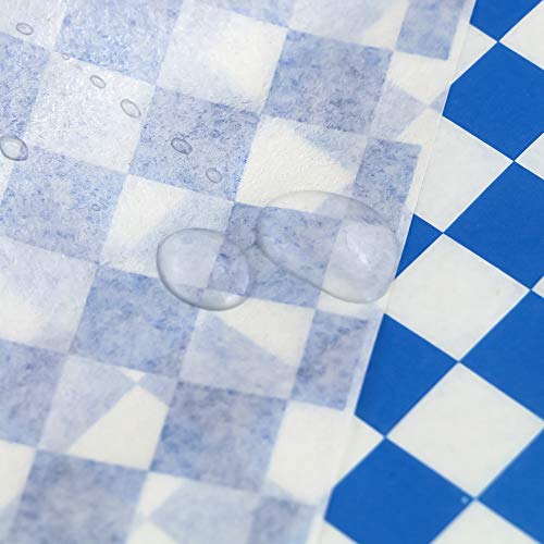 Hslife 100 Sheets Blue and White Checkered Dry Waxed Deli Paper Sheets, Paper Liners for Plastic Food Basket, Wrapping Bread and Sandwiches(11''x11.6'')