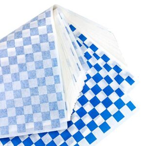 Hslife 100 Sheets Blue and White Checkered Dry Waxed Deli Paper Sheets, Paper Liners for Plastic Food Basket, Wrapping Bread and Sandwiches(11''x11.6'')