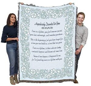 pure country weavers hopelessly devoted blanket - wedding gift tapestry throw woven from cotton - made in the usa (72x54)