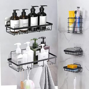 large black shower hanging organizer caddy racks for inside shower adhesive shower caddy baskets shelves for bathroom bathtub rv dorm college wall no drill 5 pack (black)