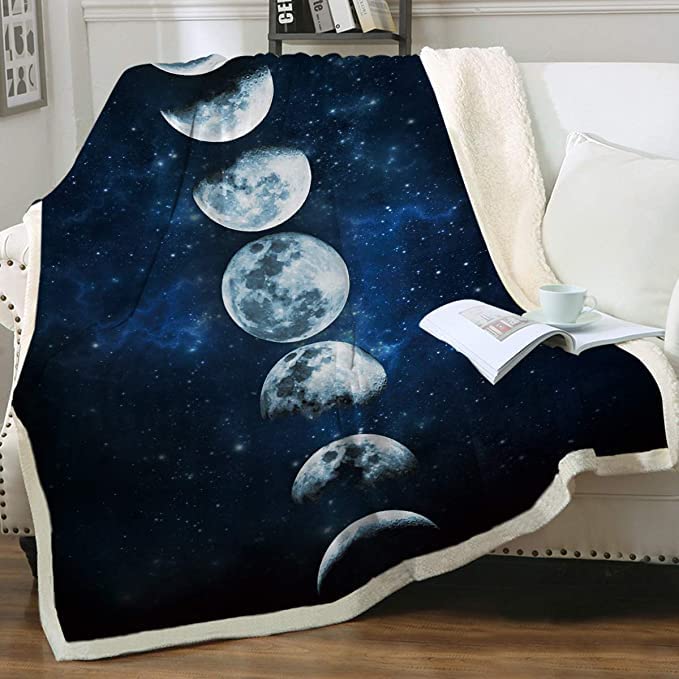 Sleepwish Lunar Eclipse Blanket Moon Phases Blanket Celestial Fleece Blanket Dark Blue Sherpa Throw Blanket College Dorm Blanket Baby(30"x40")