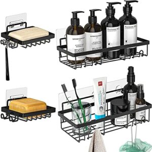 shower caddy shower organizer,4 pack black corner shower shelves for inside shower,no drilling self adhesive bathroom storage organizer with soap holder,rustproof shower rack for kitchen and bathroom