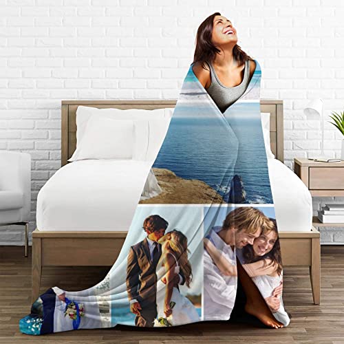 BEJAVO Custom Blanket with Photo Text Personalized Flannel Throw Blanket Customized Picture Blanket for Adult Kid Birthday Christmas Halloween Fathers Mothers Valentines Day Gift 80"X60"