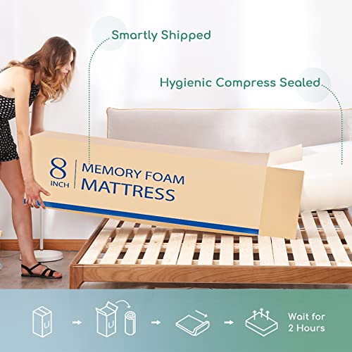 Airdown Queen Mattress, 8 Inch Memory Foam Mattress in a Box, Queen Size Mattress Green Tea Gel Foam Infused for Cool Sleep, Medium Firm Mattress Queen for Pressure Relief, CertiPUR-US Certified