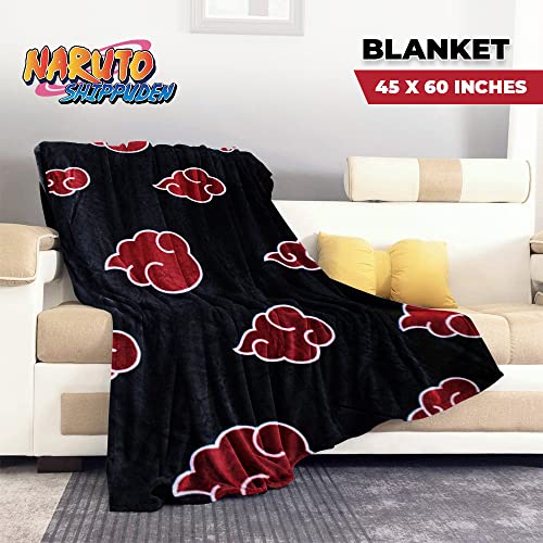 JUST FUNKY Naruto Shippuden Fleece Throw Blanket | 45 x 60 Inches | Featuring TheIconic Akatsuki Cloud Symbol | Bed Couch Blanket | Room Décor | Anime Blanket | Officially Licensed