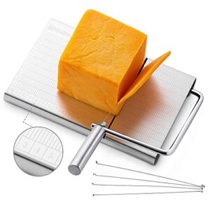 tabelton cheese slicer with wire for block cheese - adjustable cheese cutter board with 4 replacement wires - stainless steel precise scale for clear cuts