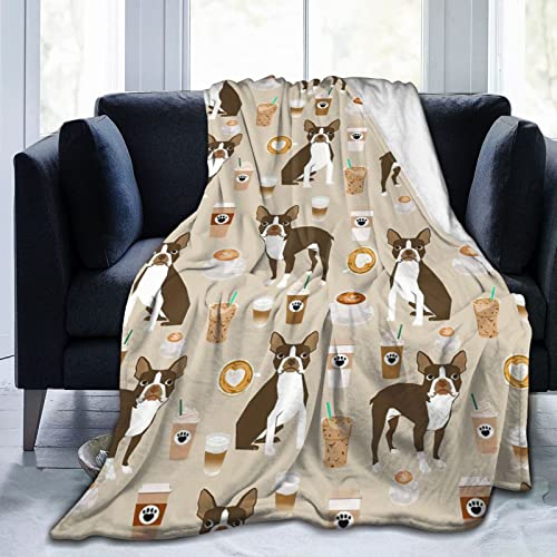 Throw Blanket Soft Flannel Blanket Warm Blankets Brown Boston Terrier Dog Lightweight Tufted Fuzzy Flannel Fleece for All Seasons,Bed Couch/Sofa/Chair,60"x50"