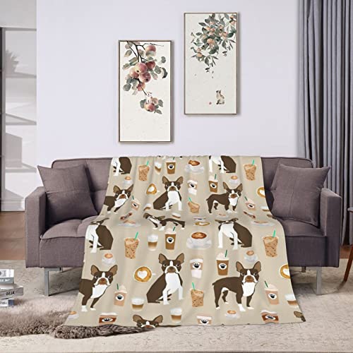 Throw Blanket Soft Flannel Blanket Warm Blankets Brown Boston Terrier Dog Lightweight Tufted Fuzzy Flannel Fleece for All Seasons,Bed Couch/Sofa/Chair,60"x50"