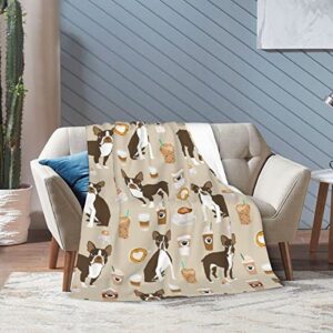 Throw Blanket Soft Flannel Blanket Warm Blankets Brown Boston Terrier Dog Lightweight Tufted Fuzzy Flannel Fleece for All Seasons,Bed Couch/Sofa/Chair,60"x50"